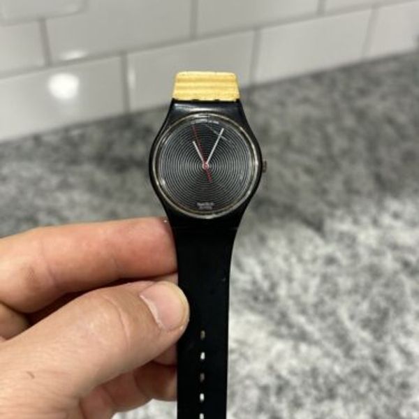 Swatch Watch Vintage Soto GB109 1986 Black Silver Circles Rings ...
