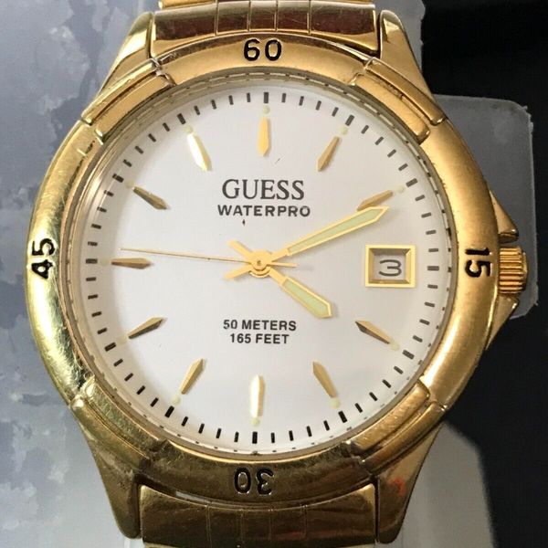 GUESS Waterpro 38mm Golden White Dial Classic Quartz Men's Watch, Run ...