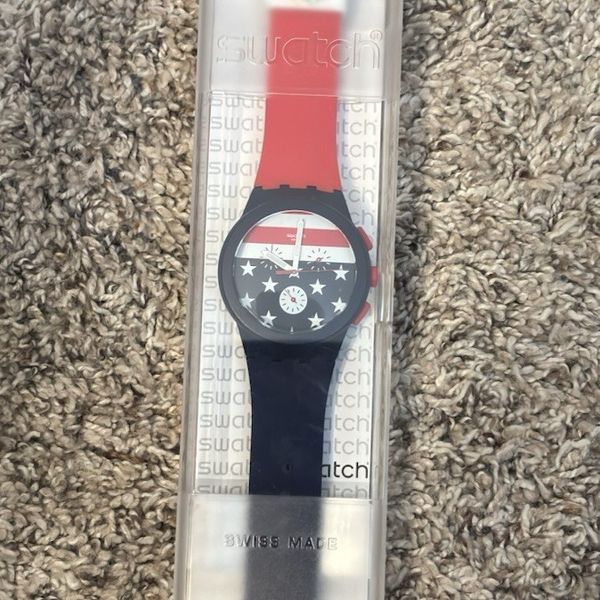 NOS NIB 2016 Swatch USA Olympic Watch Stars & Stripes Chronograph ...