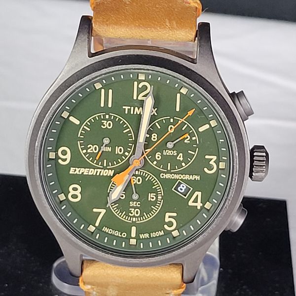 Timex T49905 Mens Expedition Leather Indiglo Watch Chronograph Date ...