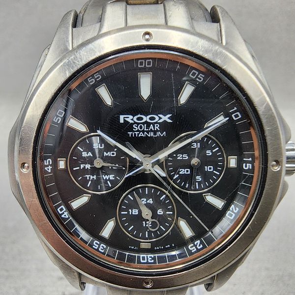 Seiko ALBA ROOX Solar Watch Men 38mm Black Dial Titanium Daydate Round ...