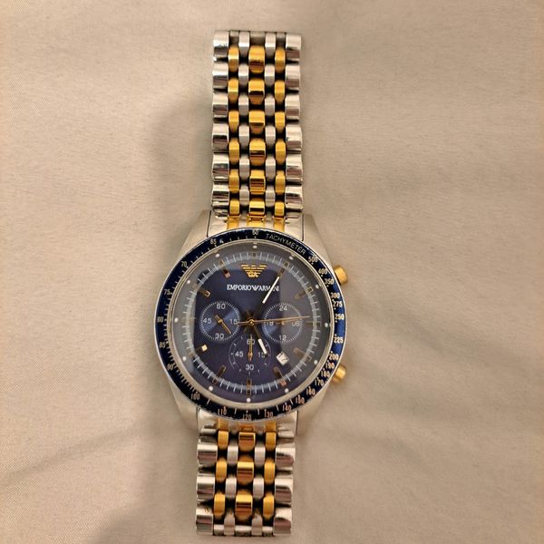 Emporio Armani AR6088 Tazio Blue Dial Two Tone Chronograph Watch ...