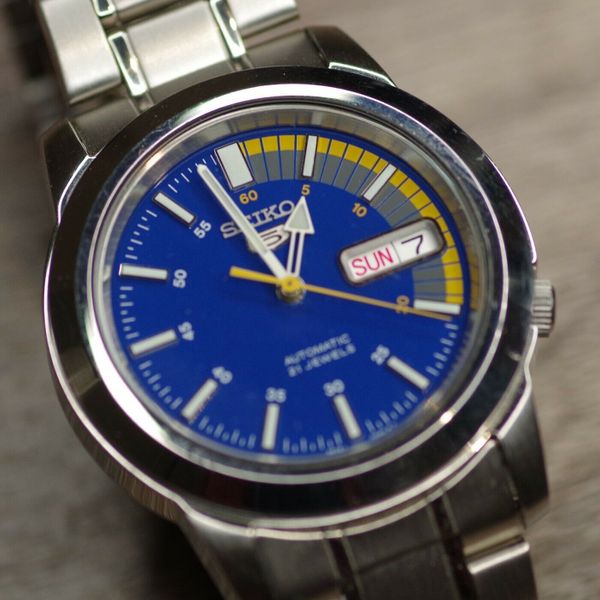 Seiko 5 blue mens watch sporty | WatchCharts Marketplace