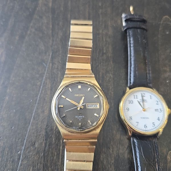 Vtg Seiko SQ Quartz 4004 Day Date Brown Dial Timex Indiglo Microflux ...