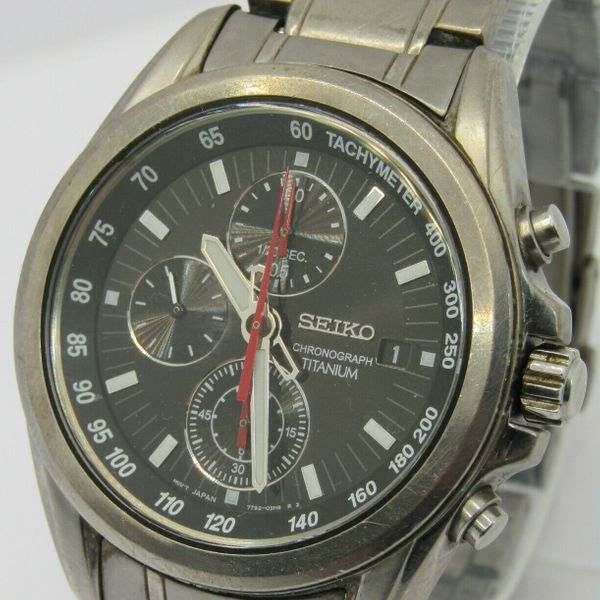 Seiko SNDC91 TITANIUM Chronograph 7T92-0MH0 Tachymeter Gents Quartz ...
