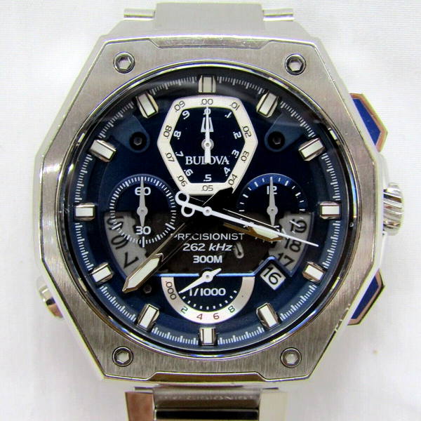 Bulova Precisionist Chronograph Blue Dial Stainless Steel Men's Watch ...