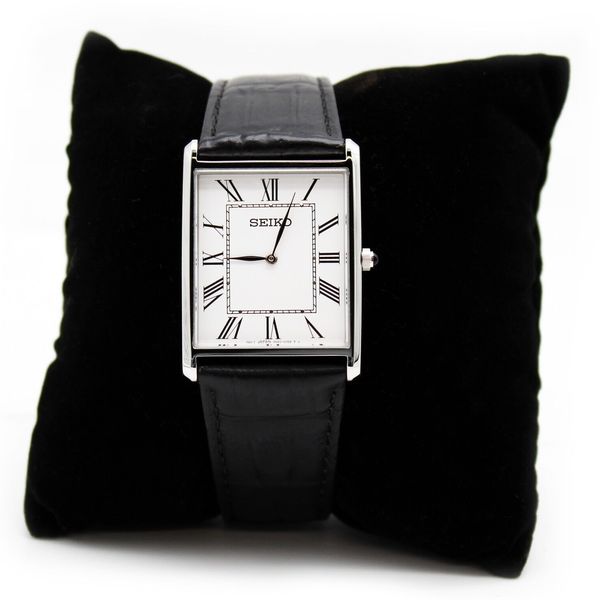 Seiko Essentials Quartz White Dial Black Leather Men's Watch SWR049 ...