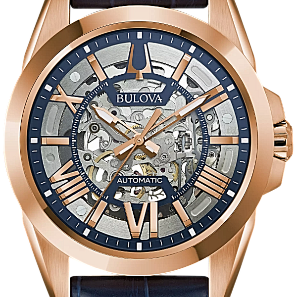 Bulova 97A161 Automatic Sutton Watch Blue Leather Strap | WatchCharts ...