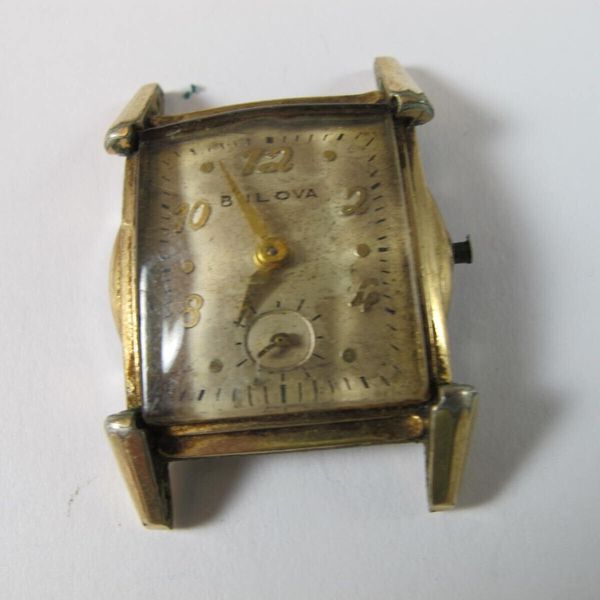 BULOVA MENS 1951 CALIBER 10BM RECTANGULAR GOLD PLATED BEZEL no reserve ...