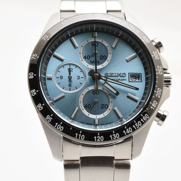 [Near MINT] SEIKO Chronograph 8T67-00C0 Light Blue Dial Quartz Men's ...