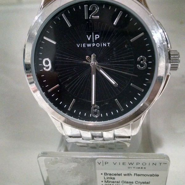 Timex Viewpoint AA3D80800, Men's Silvertone Link Bracelet Watch,Black ...