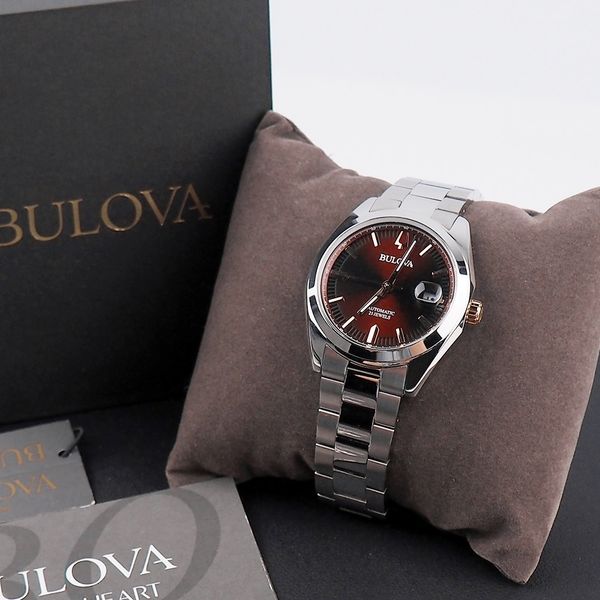 Bulova Surveyor 98B422 Burgundy Red Dial Stainless Steel Men's ...