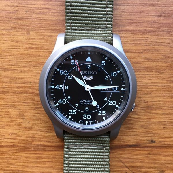 Seiko 5 SNK809 Black Field Watch with Archer Strap and original ...