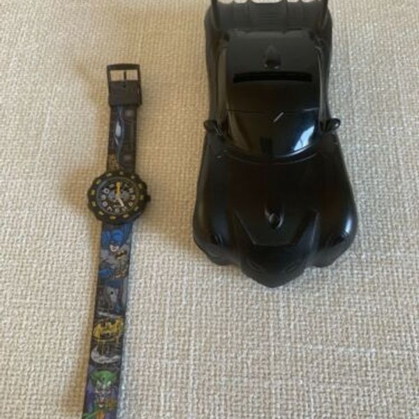 Swatch Watch FLIK FLAK- BATMAN WATCH & BAT-MOBILE Bank Gift Set- RARE ...