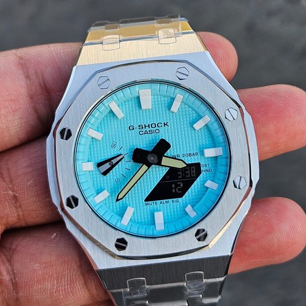 "Custom Casio G-Shock GA-2100 Mod | Aqua Blue Dial & Stainless Steel ...