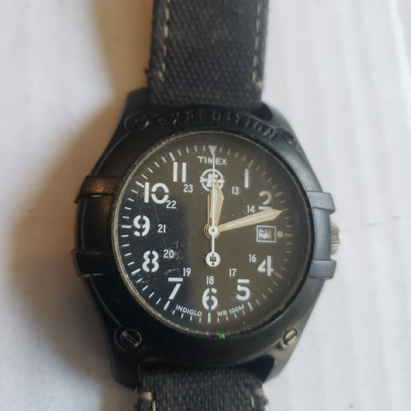 Vintage Timex Expedition BLACK CASE Dial WR100M MEN'S WATCH New Battery ...