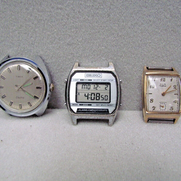 Lot of 3 VTG Men's Watch Faces Elgin & Timex for Parts/Repair. Seiko is ...