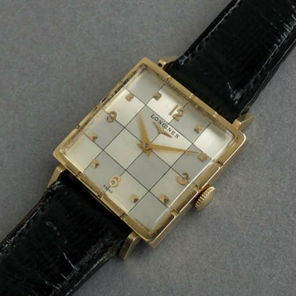 LONGINES CHECKERBOARD 14K Solid Gold Art Deco Gents Vintage Watch 1951 ...