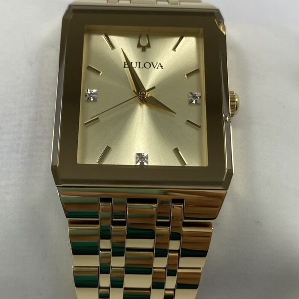 Bulova Quadra Quartz Diamond Accent Gold Tone Stainless Steel Men's ...