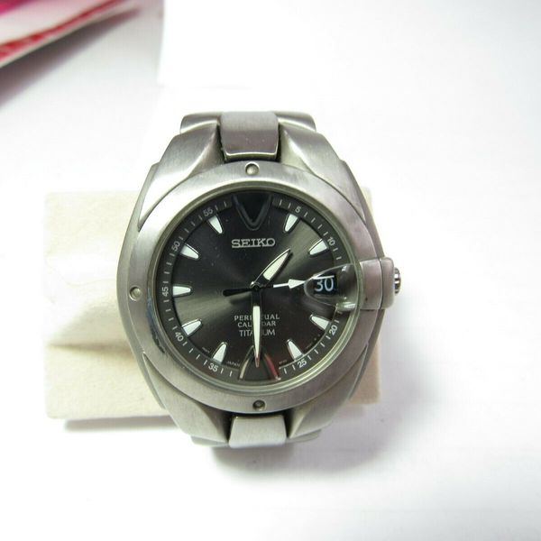 SEIKO PERPETUAL TITANIUM CALENDAR WRISTWATCH 8F32-0049 38 MM ...