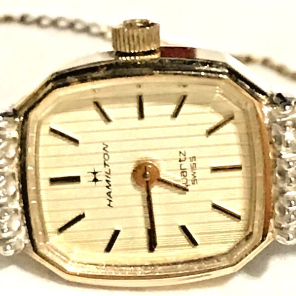 Vintage Hamilton Quartz Genuine Diamonds Duchess USA Ladies Dress Watch ...