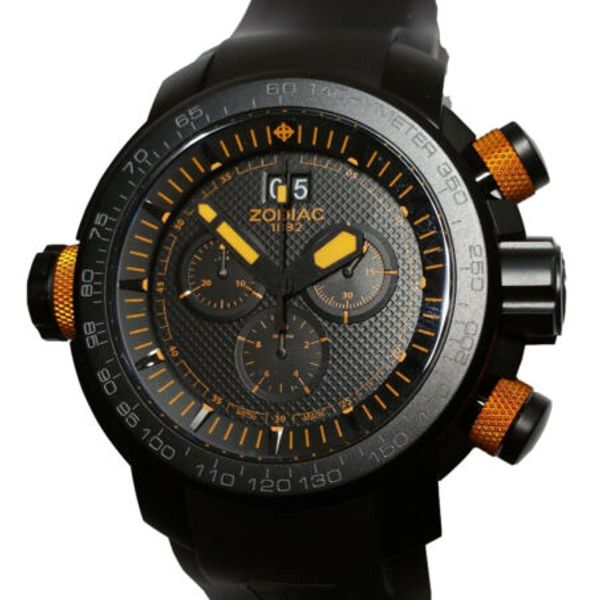 Zodiac ZMX 03 Chronograph Black Orange Mens Watch Box Booklet ...