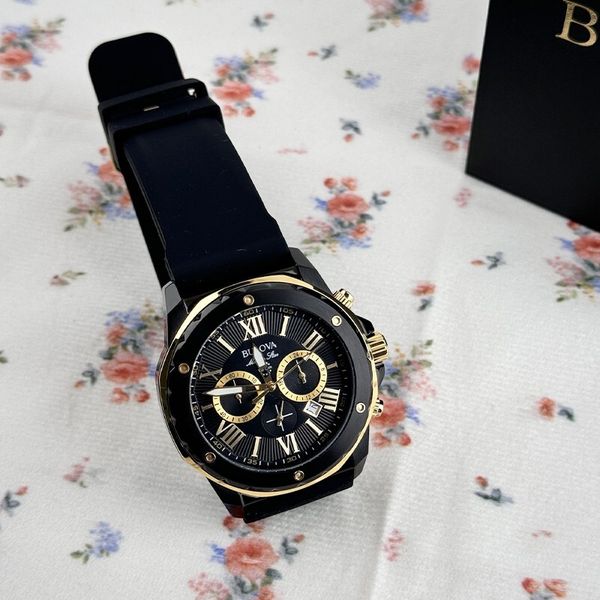 Bulova Marine Star 98B278 Men's Quartz Watch Black Dial Black Silicon ...