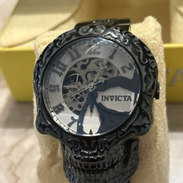 Invicta Artist Skull Automatic Skeletonized Black Stainless Steel 50mm ...