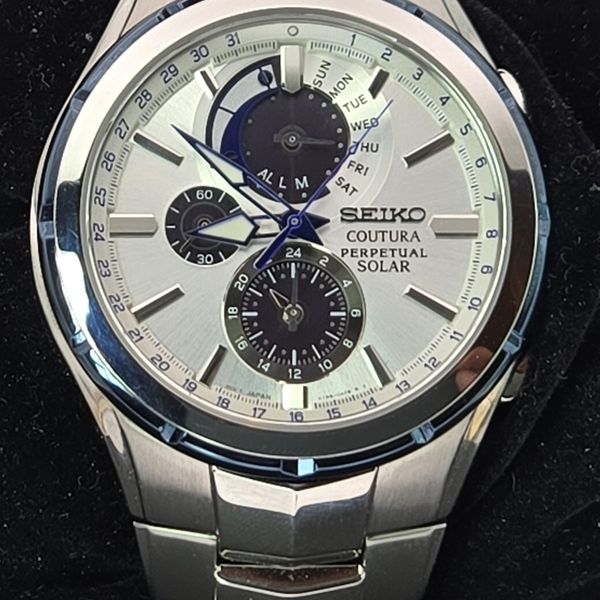 Seiko Coutura Silver Men's Watch - SSC787 Perpetual Calendar Alarm ...