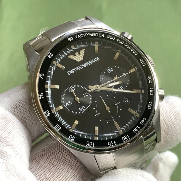 Emporio Armani AR5980 Black Dial Silver s/s Chronograph Date Quartz Men ...