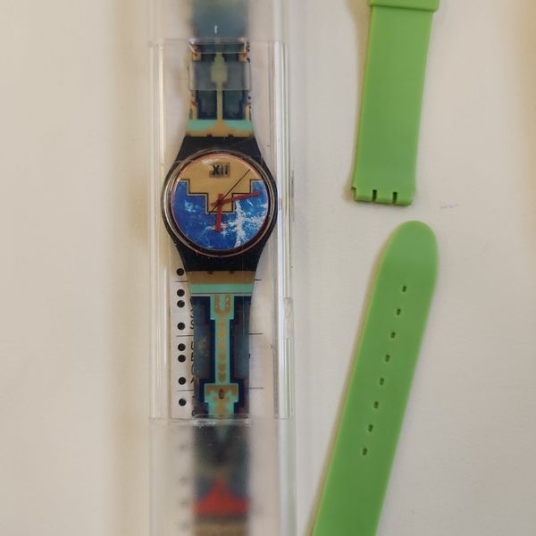 Swatch Watch BLUE FLAMINGO GN114 1991 Standard Gents With Extra Strap ...