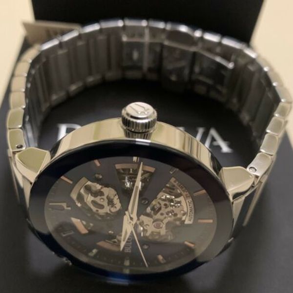 Bulova Men's Automatic Watch 96A204 Silver Tone Stainless Steel Blue ...