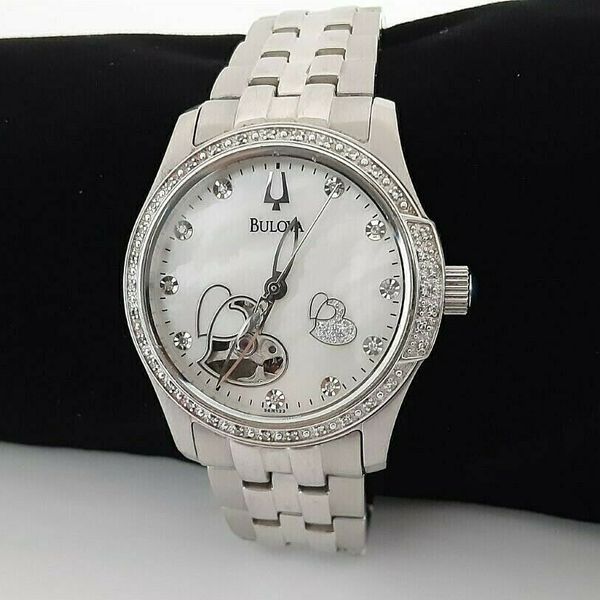 Bulova C677626 Diamond 21 Jewel Open Heart Automatic Winding Women's ...