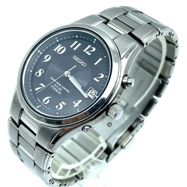 SEIKO Radio Wave Control Solar Titanium Men's Watch 2.5oz Black Dial ...