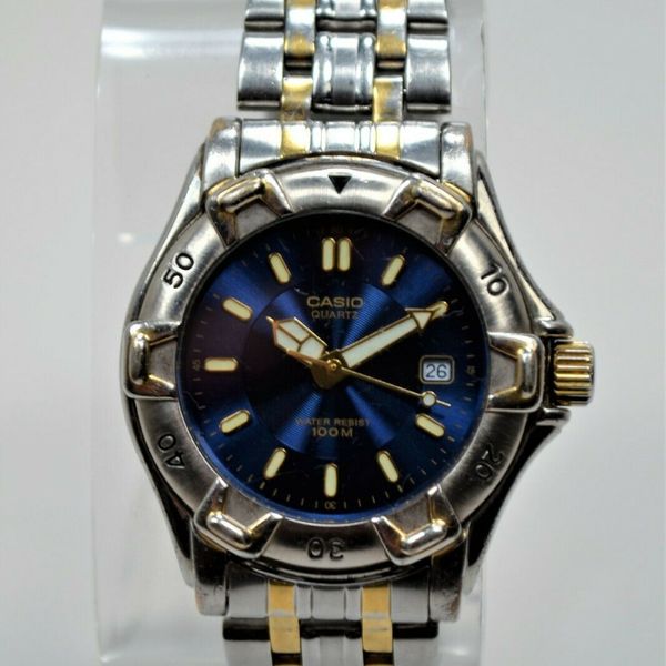 Men's Casio 1346 MTD-1012 Silver & Gold Tone Wristwatch W Diving ...