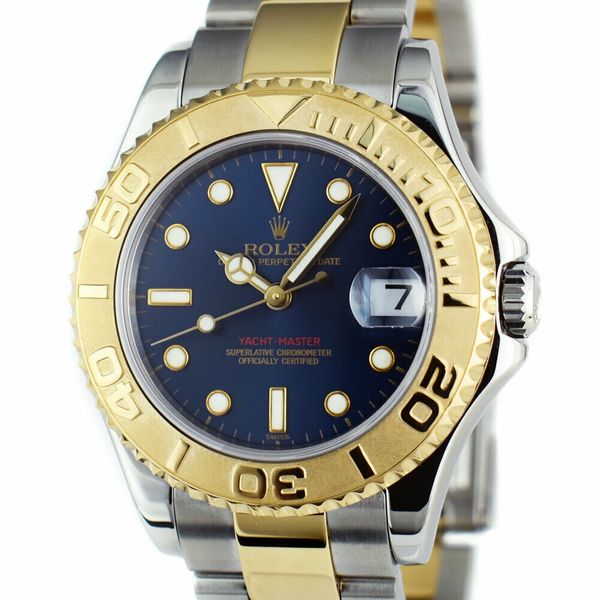 ROLEX Midsize 18KT GOLD Stainless YACHTMASTER Blue Dial 168623 SANT ...