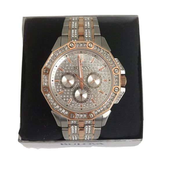 Bulova octava Men's Watch two tone silver and rose gold Swarovki ...