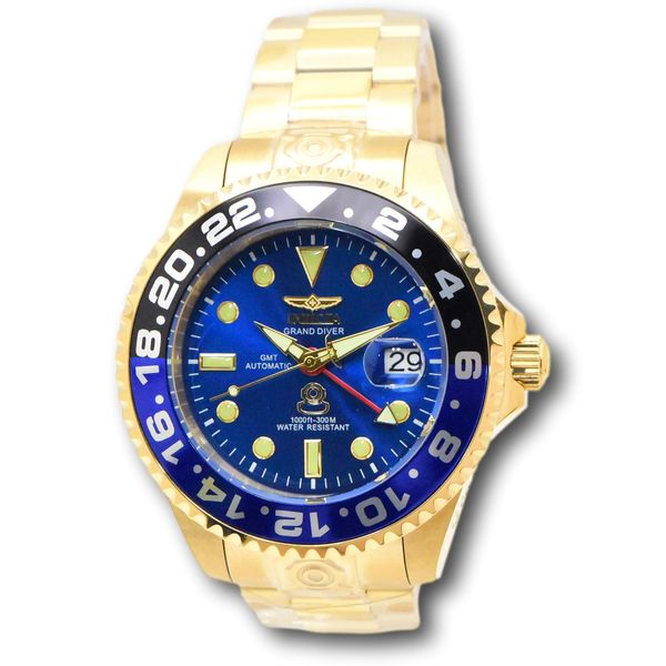 Invicta Grand Diver GMT Automatic Men's 47mm Blue Dial Gold Watch 45671 ...