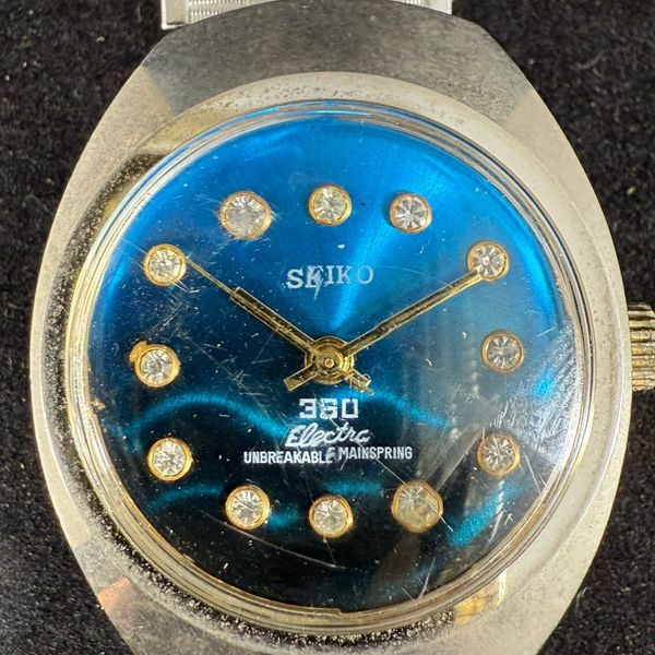 Vintage Seiko Electra 360 Unbreakable Mainspring Watch Blue Face Works ...
