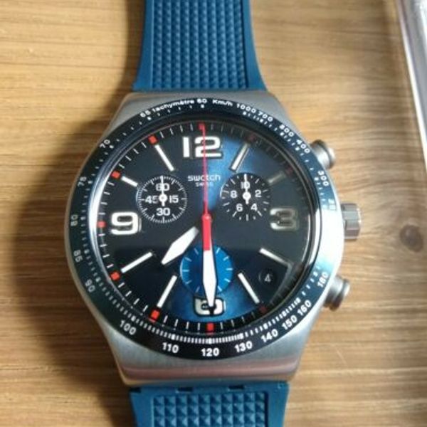 Swatch Men's Watch Chronograph Blue Grid Chrono YVS454 excellent ...