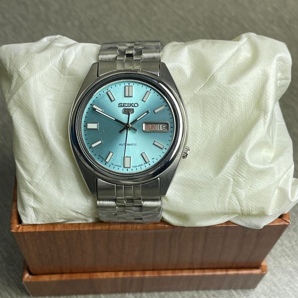 Vintage Seiko 5 Automatic Aqua Blue Dial Mens Watch 7009 Day/Date 17 Jewels | WatchCharts ...