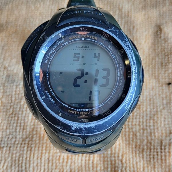 PRE-OWNED Casio Pathfinder PAW-1200 Green Band Atomic Triple Sensor ...