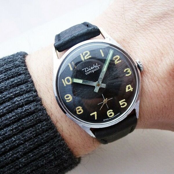BEAUTIFUL RARE BLACK GERMAN DIEHL / JUNGHANS VINTAGE WRISTWATCH FROM ...