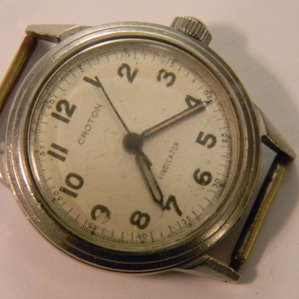 VINTAGE 1943 WW2 ERA CROTON VINDICATOR MENS STAINLESS WATCH - RUNS WELL ...