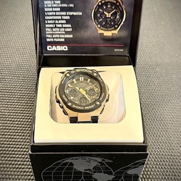 Casio Mens Watch G-Shock GSTS100G-1AW Black Gold Analog Digital Tough ...