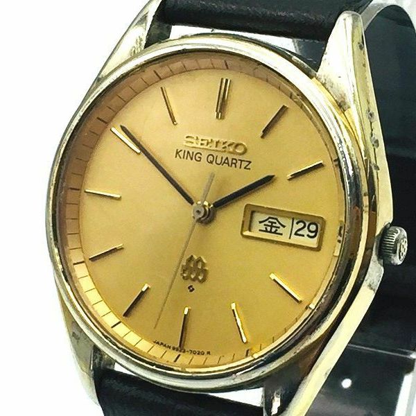 KING SEIKO Watch 9923-7020 Gold Dial Quartz 18K Gold Plated Day Date ...