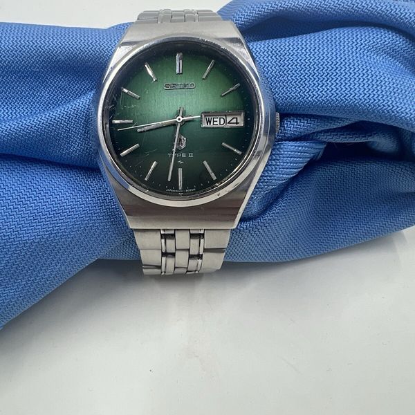 Vintage Seiko Type II Quartz Menâ s Watch â Rare Green Dial â Dual ...