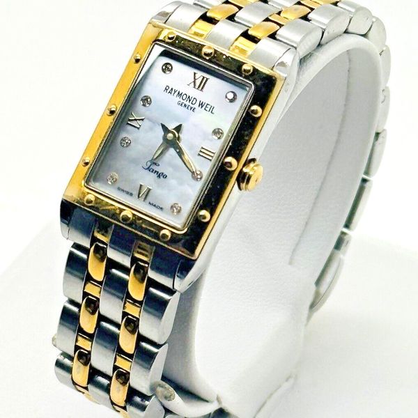 Raymond Weil Tango Collection Diamond Dial MOP 18k GP Stainless Ladies ...