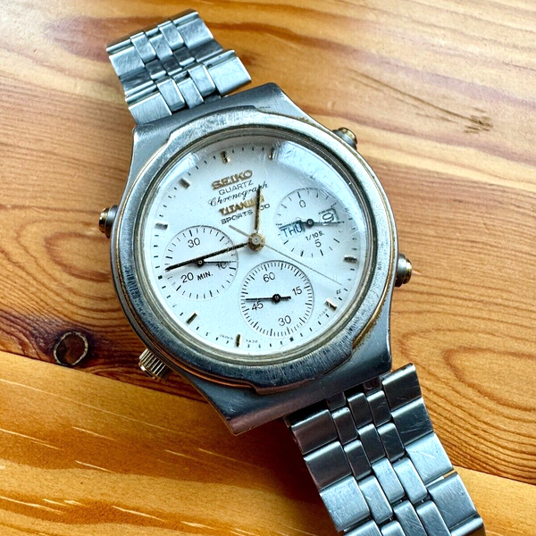 Vintage Seiko Chronograph Quartz 7A38-7120 Titanium Sports 100 ...