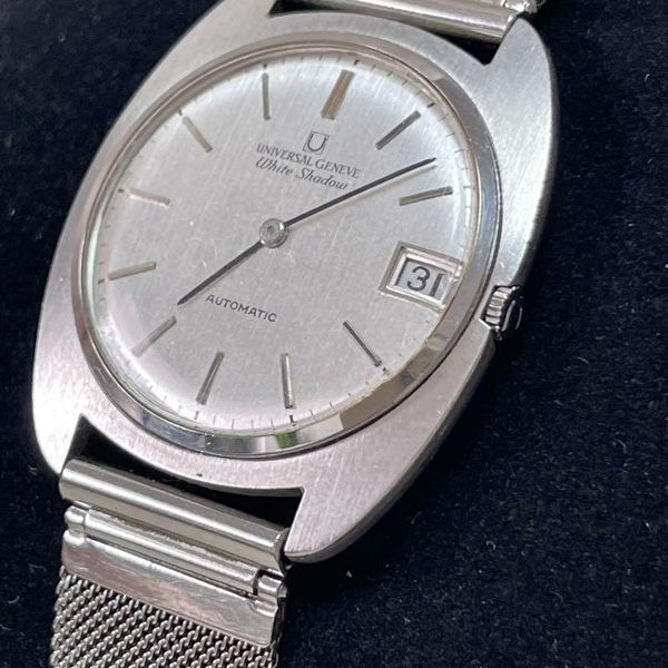 Universal Geneve White Shadow Automatic Watch Stainless Steel Lizard ...